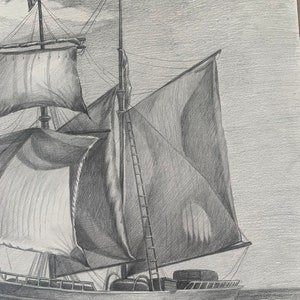 Original Pencil Drawing/“ocean Voyage” Graphic/ Ship Hand Drawing/old ...