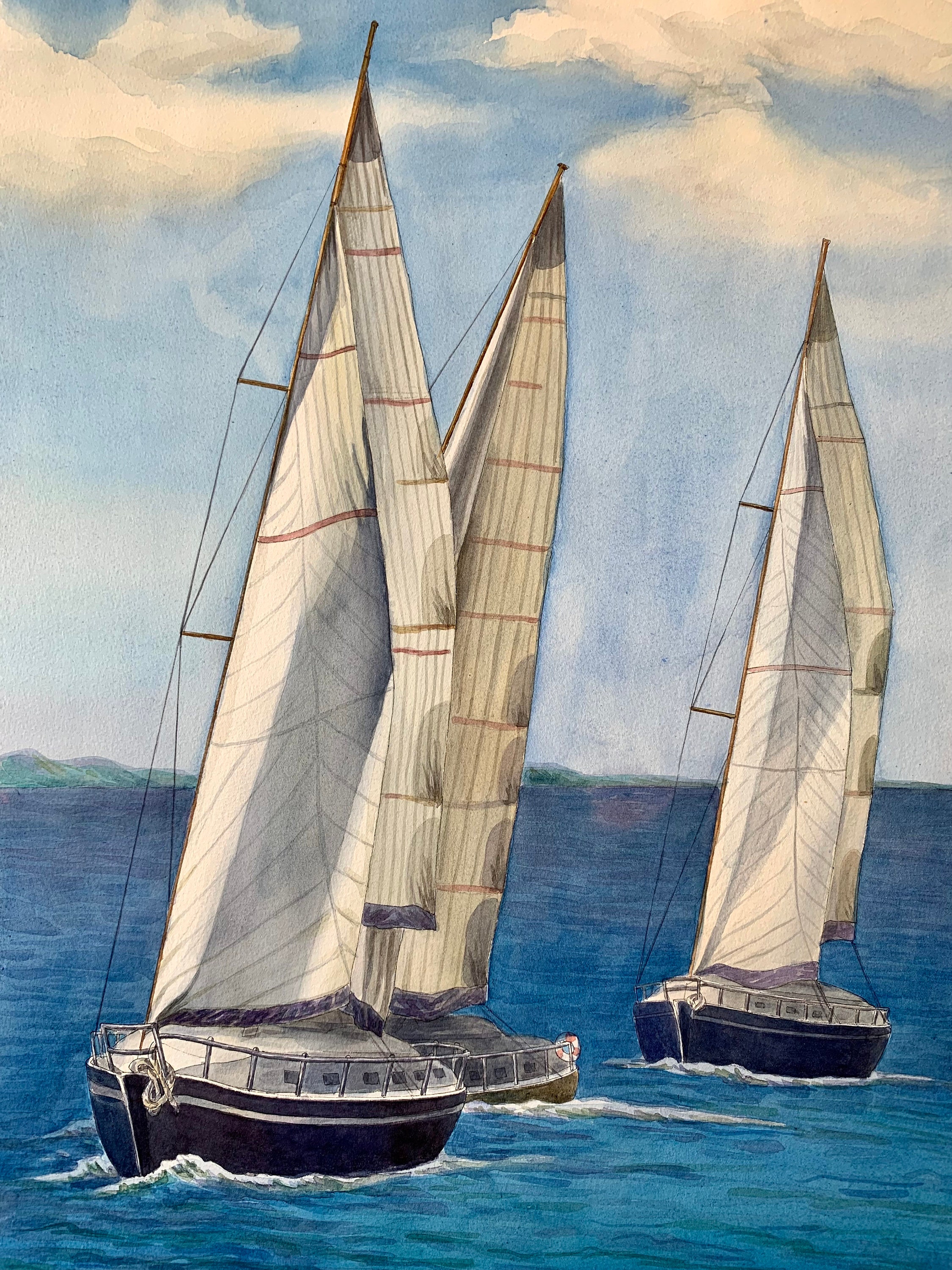 Original Watercolour and Ink Painting/regatta Painting 36cm (W) X 55cm ...