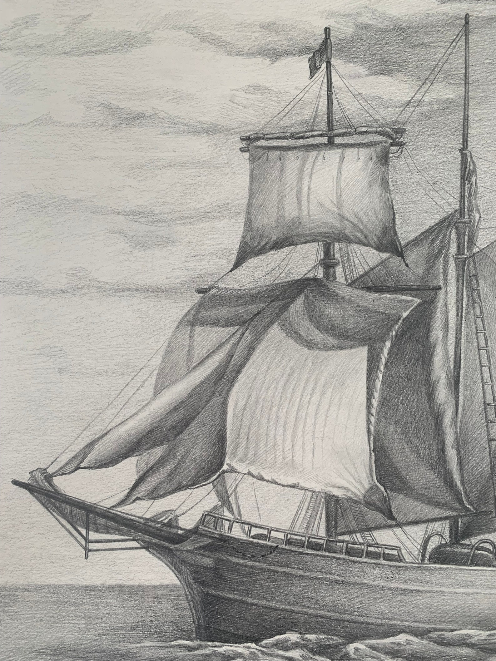 Original Pencil Drawing/“ocean Voyage” Graphic/ Ship Hand Drawing/old ...