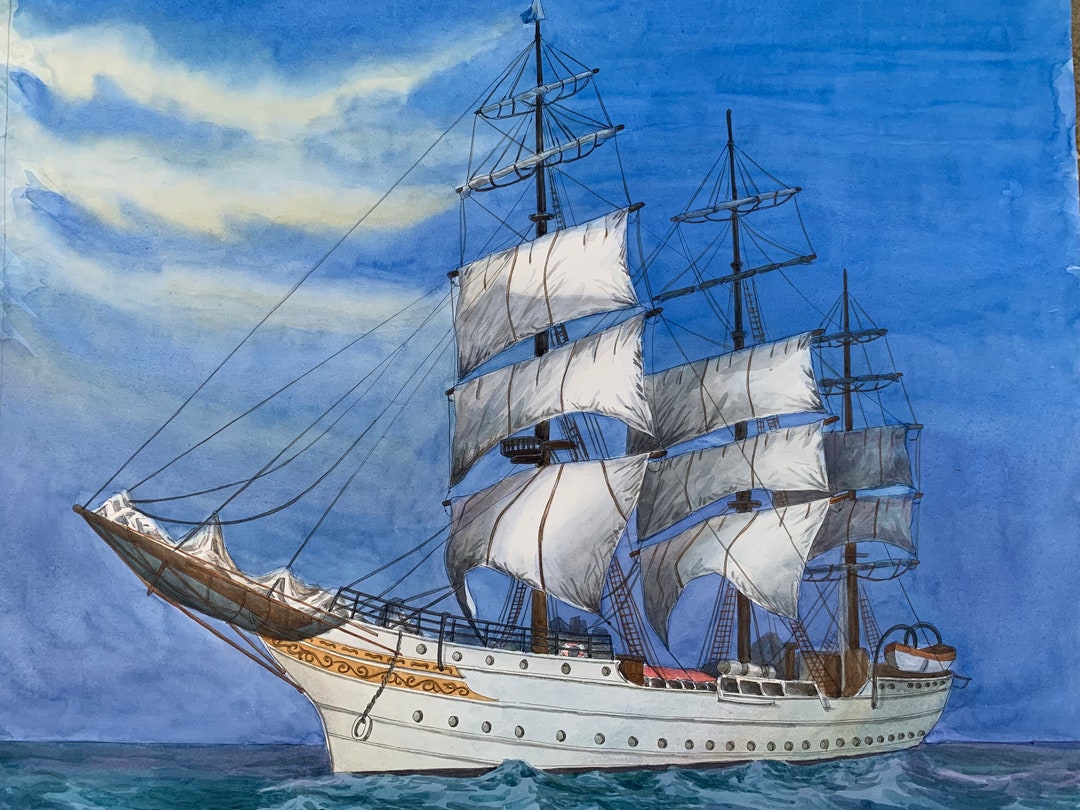 Original Watercolour and Ink Painting/old Sailing Ship Painting ...