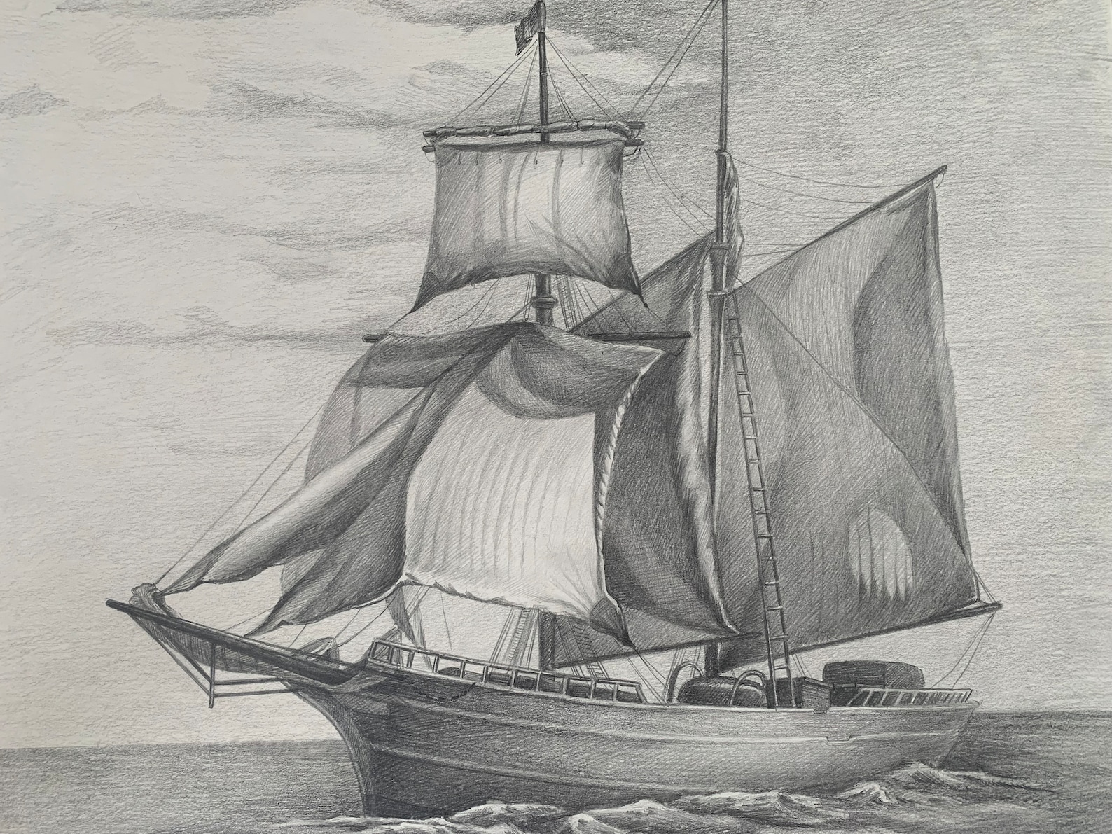 Original Pencil Drawing/“ocean Voyage” Graphic/ Ship Hand Drawing/old ...