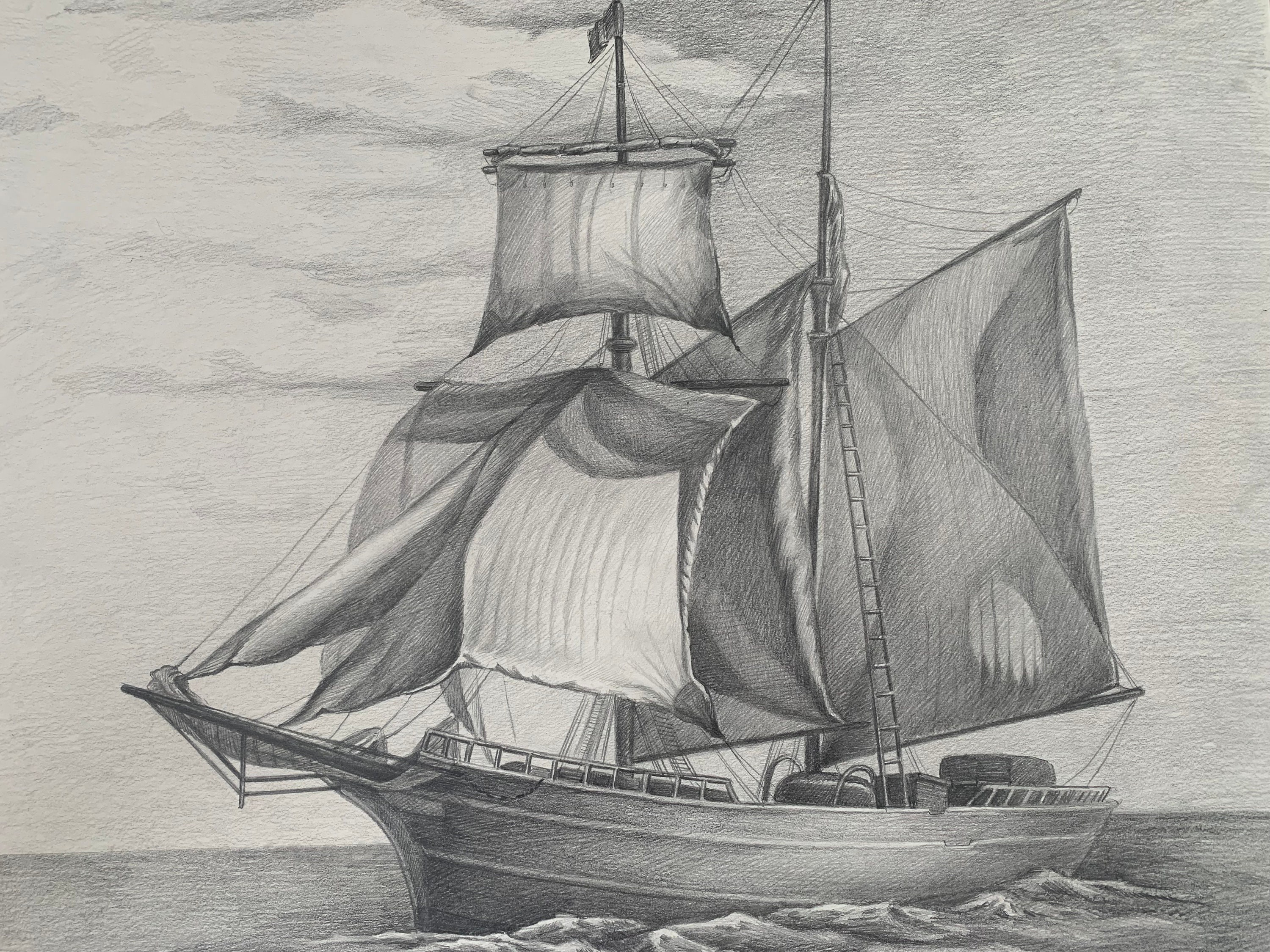 Original Pencil Drawing/“ocean Voyage” Graphic/ Ship Hand Drawing/old ...