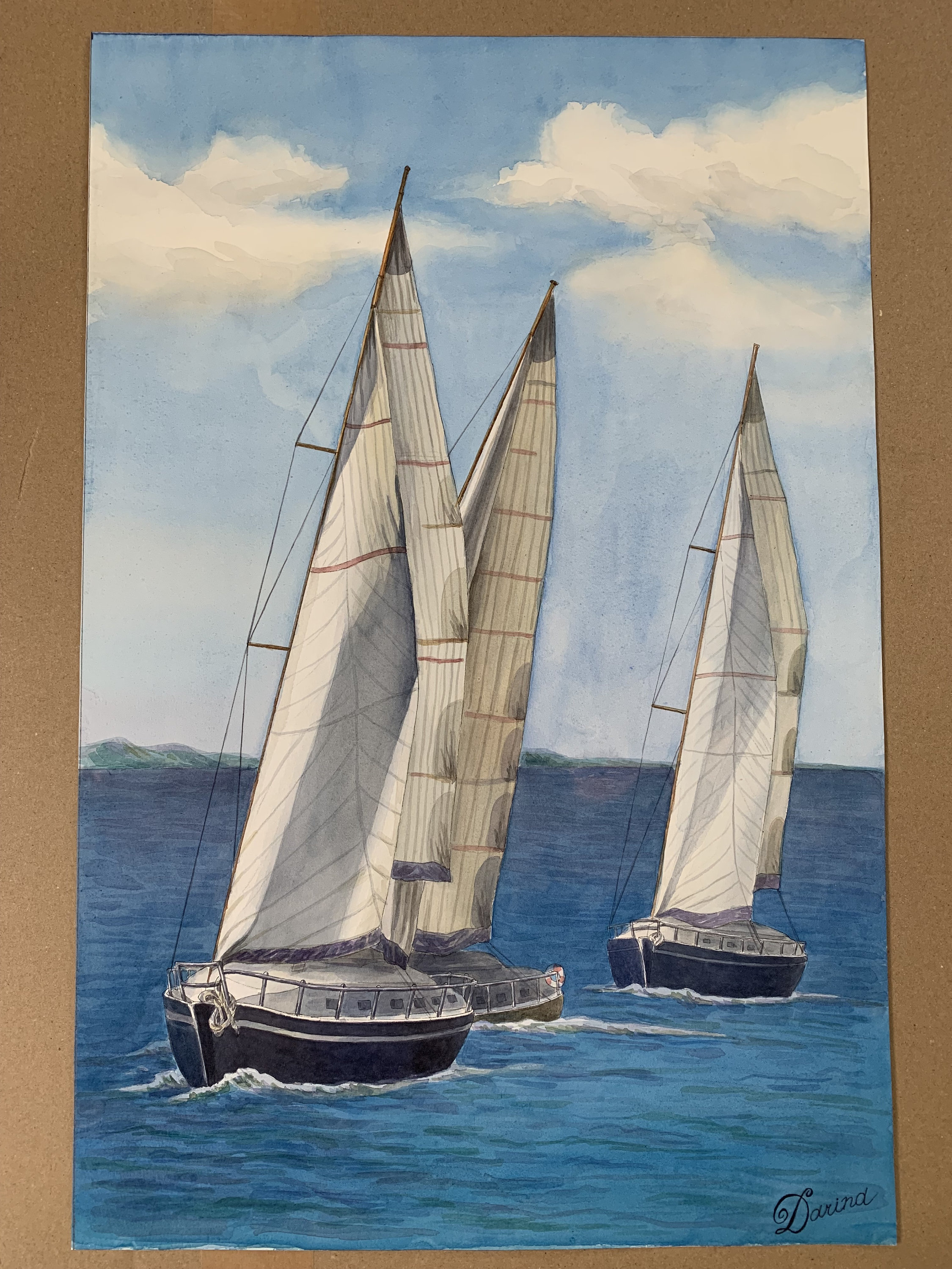 Original Watercolour and Ink Painting/regatta Painting 36cm (W) X 55cm ...