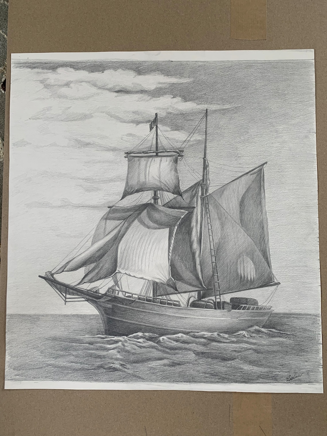Original Pencil Drawing/“ocean Voyage” Graphic/ Ship Hand Drawing/old ...