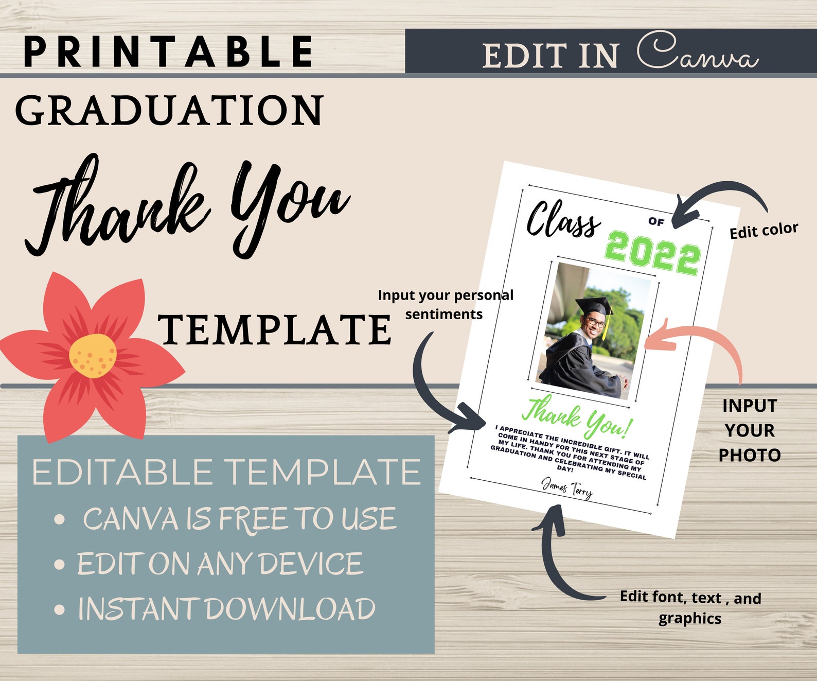PRINTABLE Graduation Thank You Template High School - Etsy