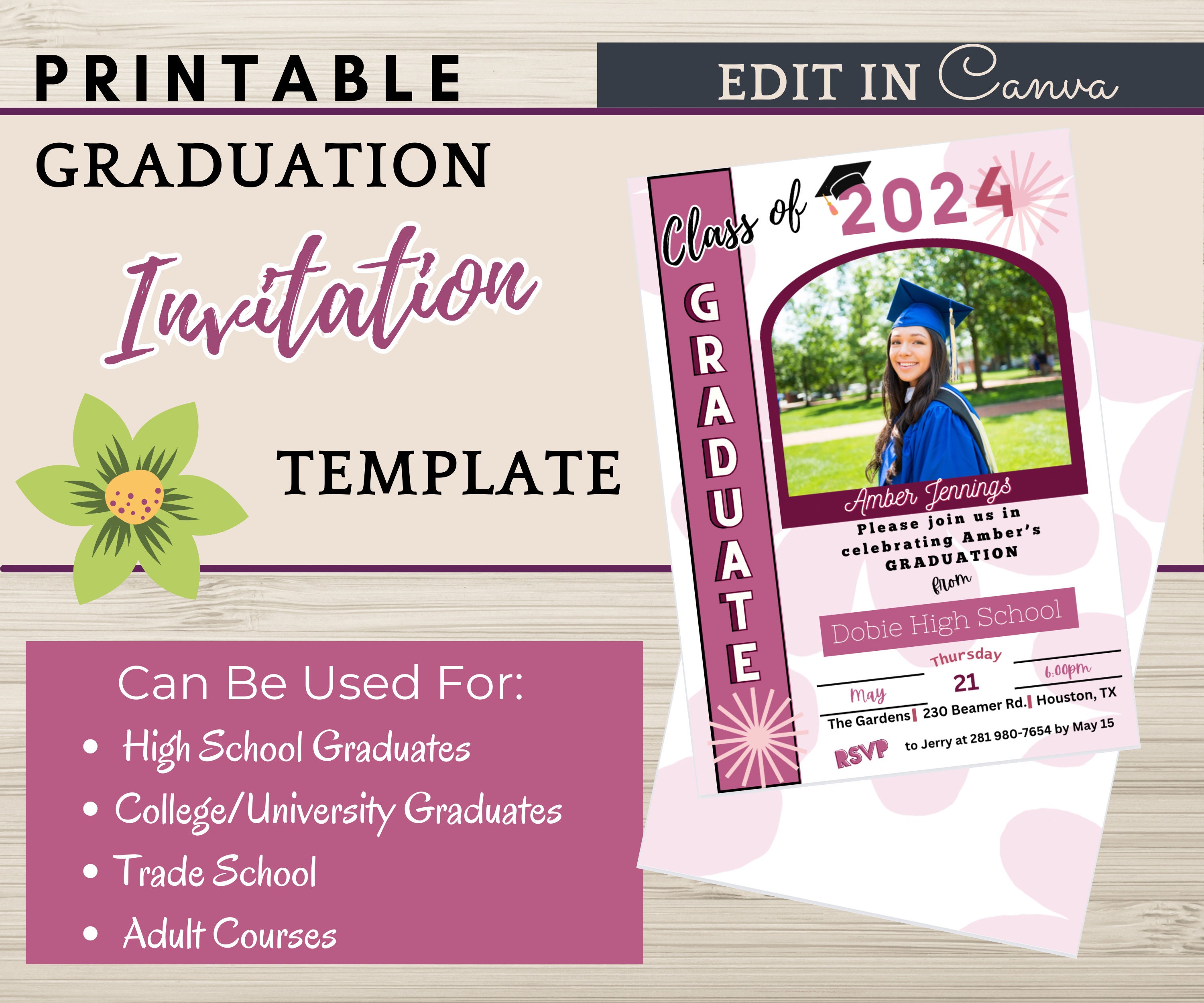 Printable Graduation Party Invitation With Photo Custom Editable ...