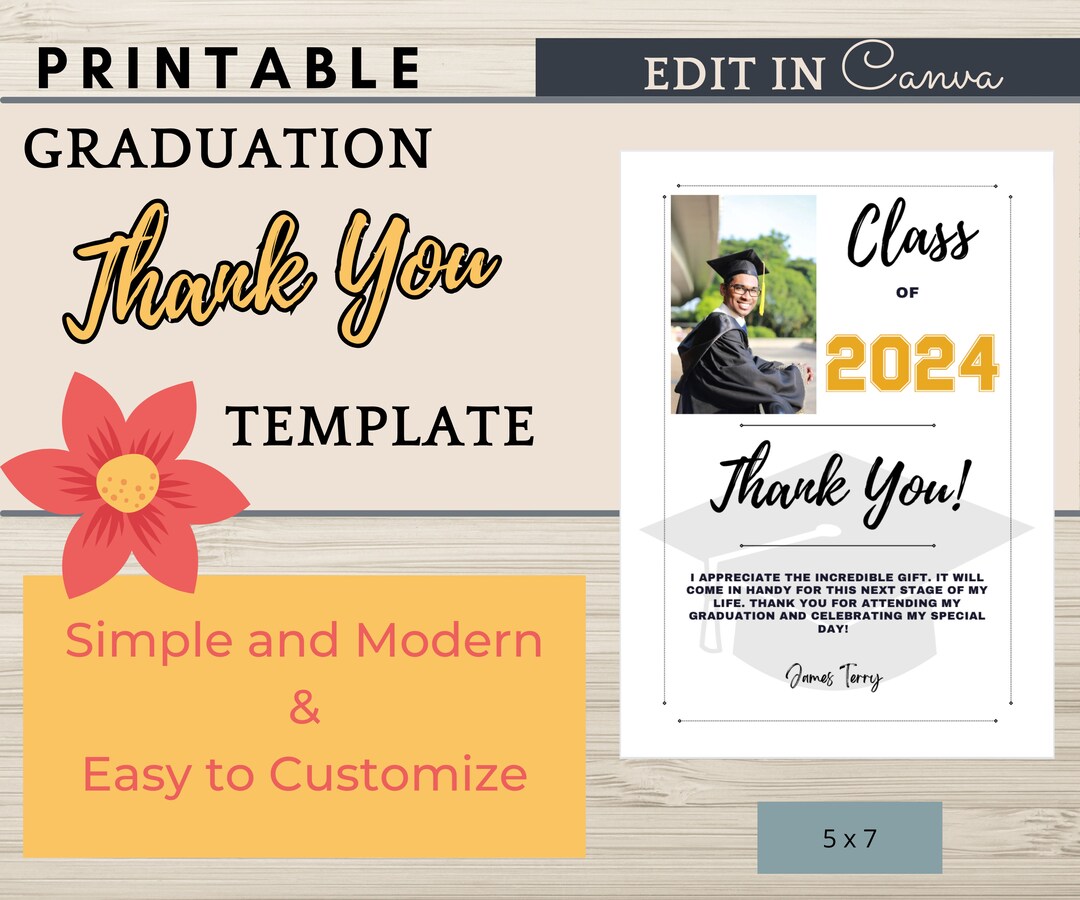 PRINTABLE Graduation Thank You Template, High School, College, Edit in ...
