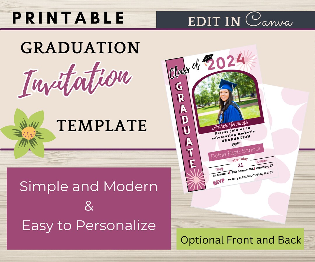 Printable Graduation Party Invitation With Photo Custom Editable ...
