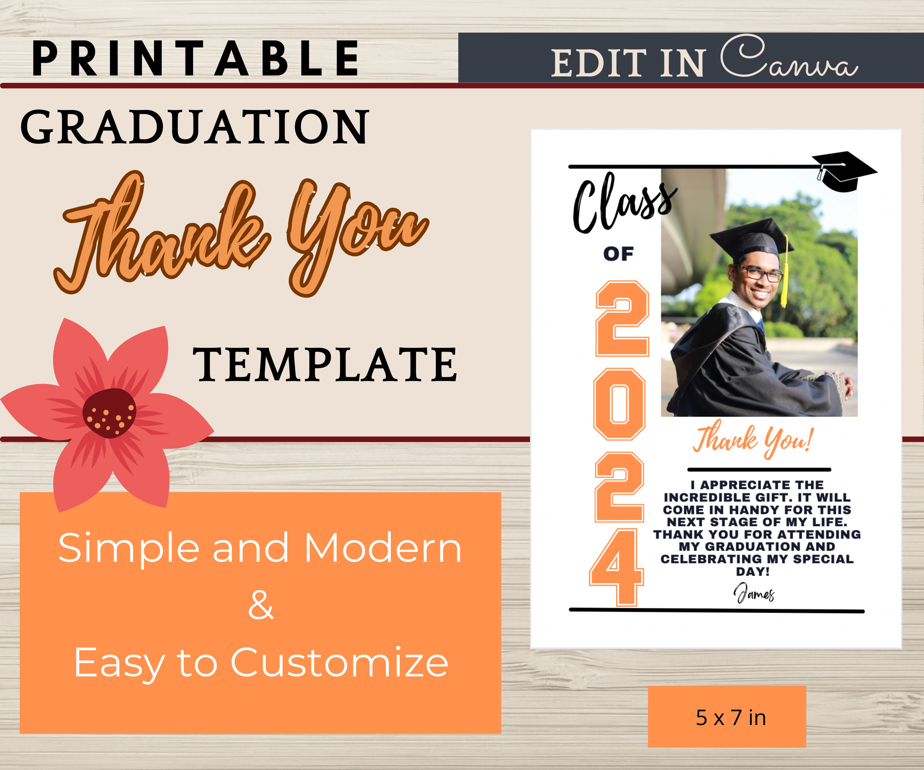 PRINTABLE Graduation Thank You Card Template, High School, College ...