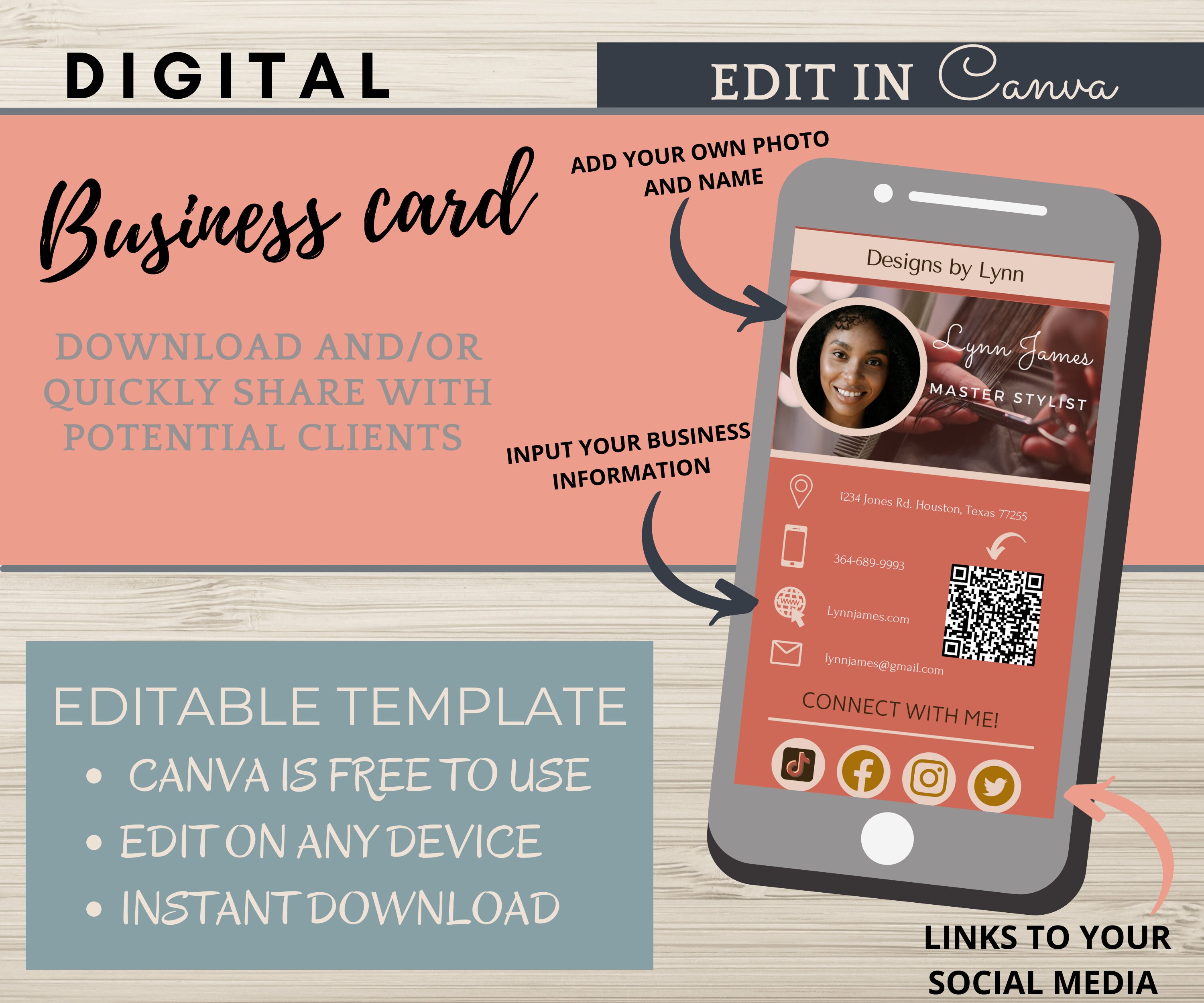 DIGITAL Business Card With QR Code, Editable Digital Business Card in ...