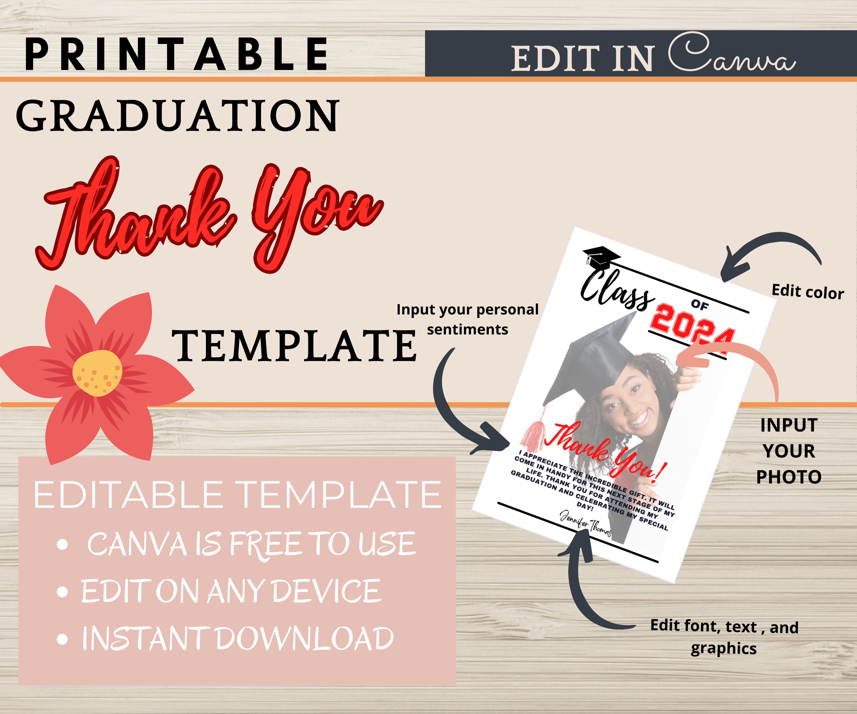 PRINTABLE Graduate Thank You Template, High School, College or ...