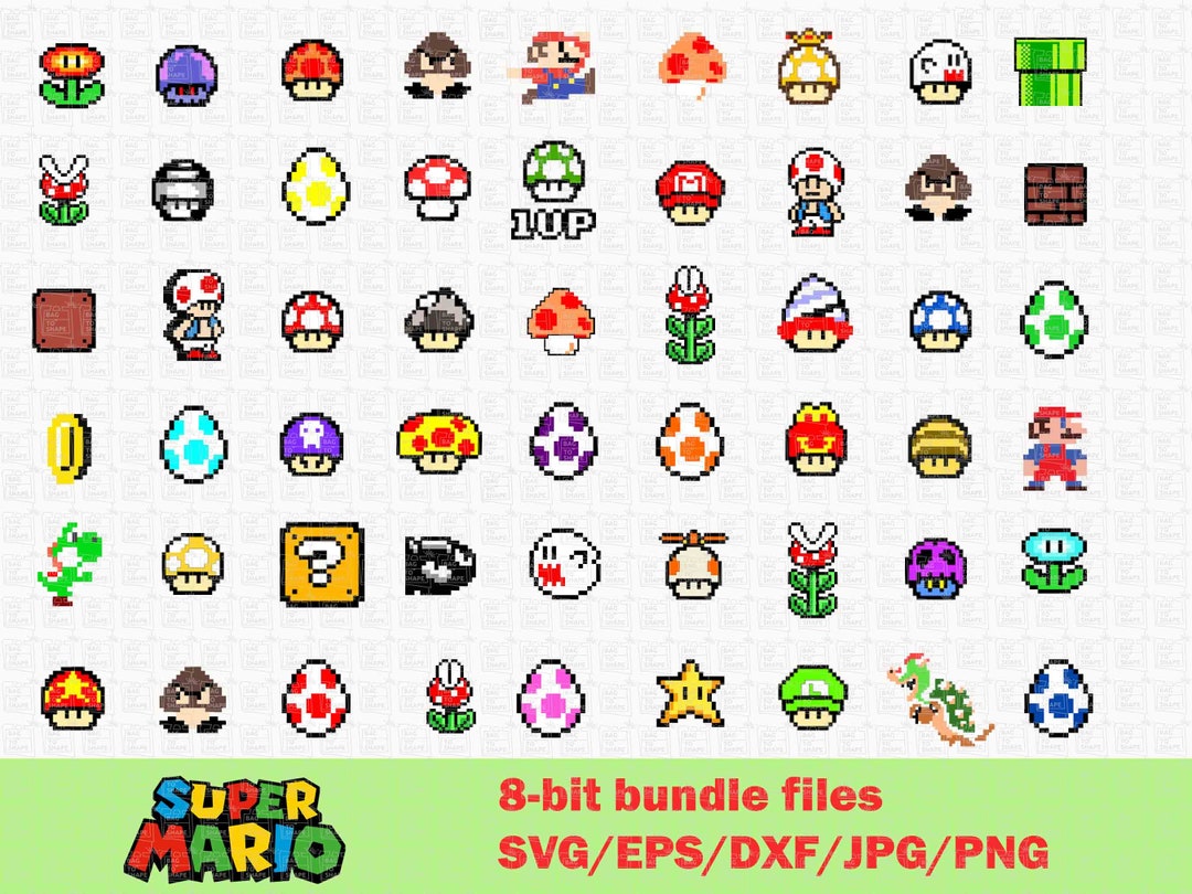 Mario 8 bits SVG Paquete Super Mario svg, Mario Kart svg Archivos ...