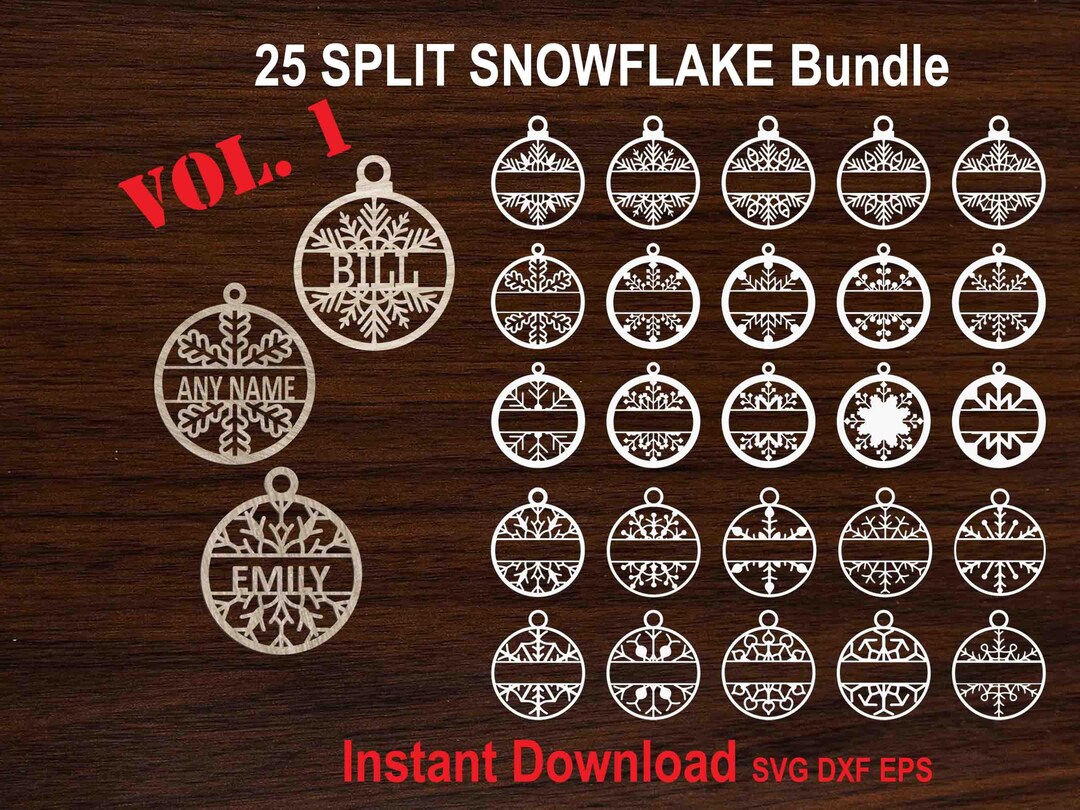 25 Split Snowflake SVG Bundle, Personalized Christmas Ornament ...
