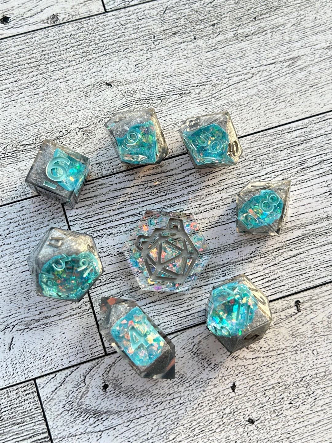 Auqamarine Geode Handmade Sharpedge Resin Dice, Full Set - Etsy
