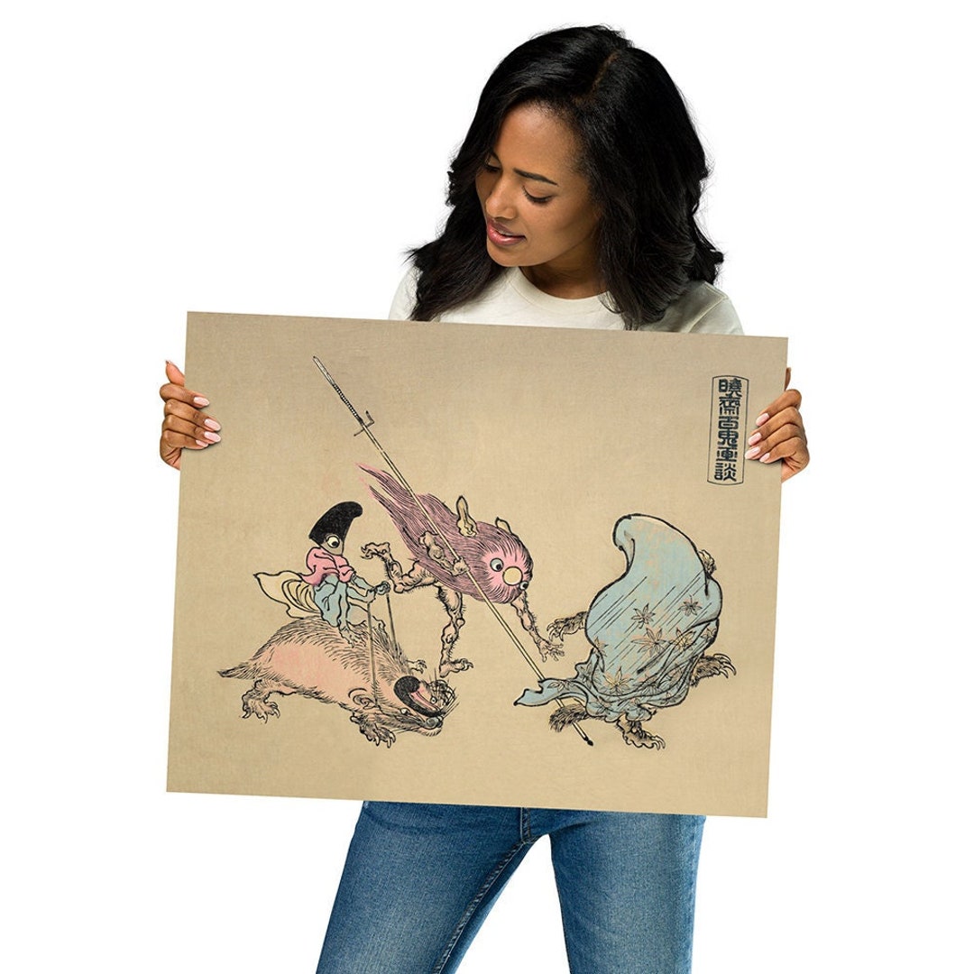 Three Demons at Night Japanese Print: Kawanabe Kyosai Yokai Art Poster ...