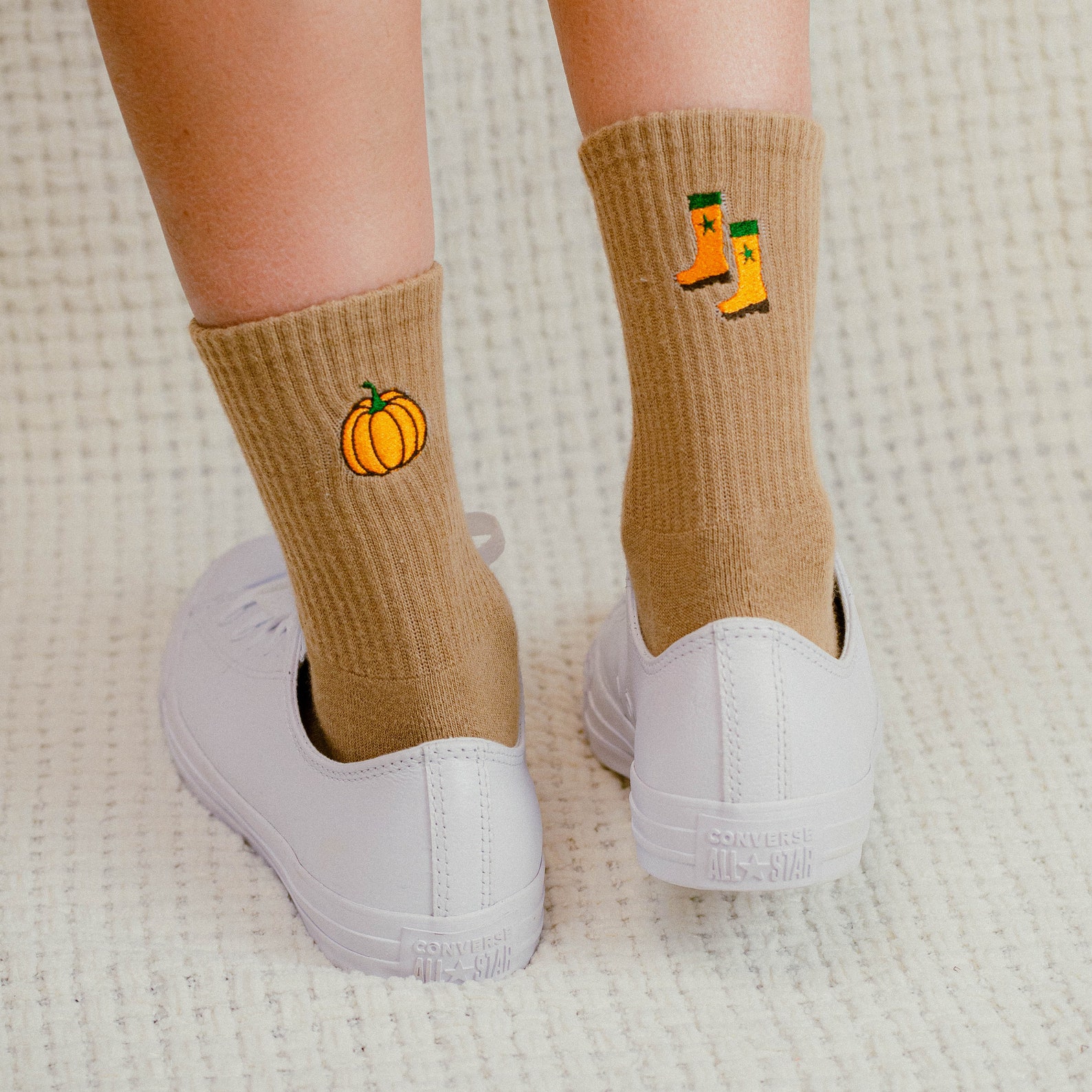 MIX & MATCH Autumn/fall Items Embroidery Beige/neutral Socks, Handmade ...