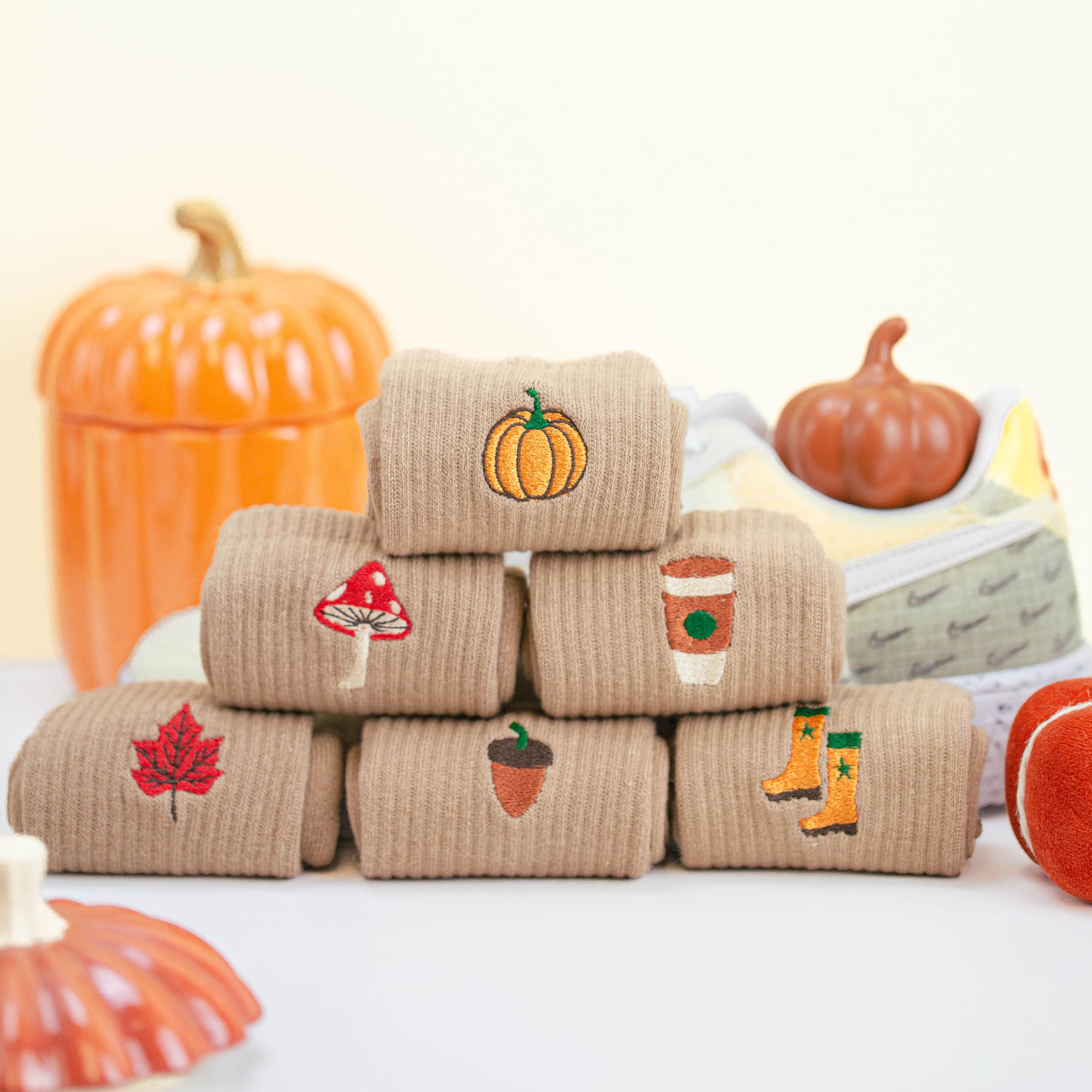 MIX & MATCH Autumn/fall Items Embroidery Beige/neutral Socks, Handmade ...