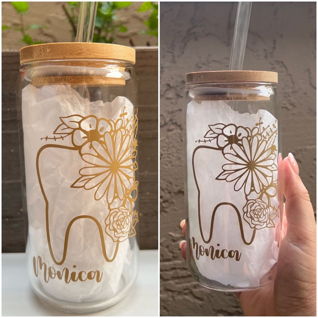 16oz Custom Glass Tooth Cup Personalized Glass Iced Coffee Cup With ...