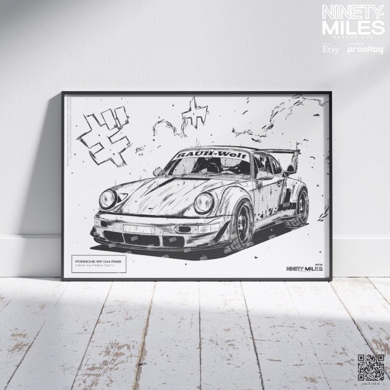 Porsche 911 964 RWB Print, Art, Automotive Art, Comic Art - Etsy