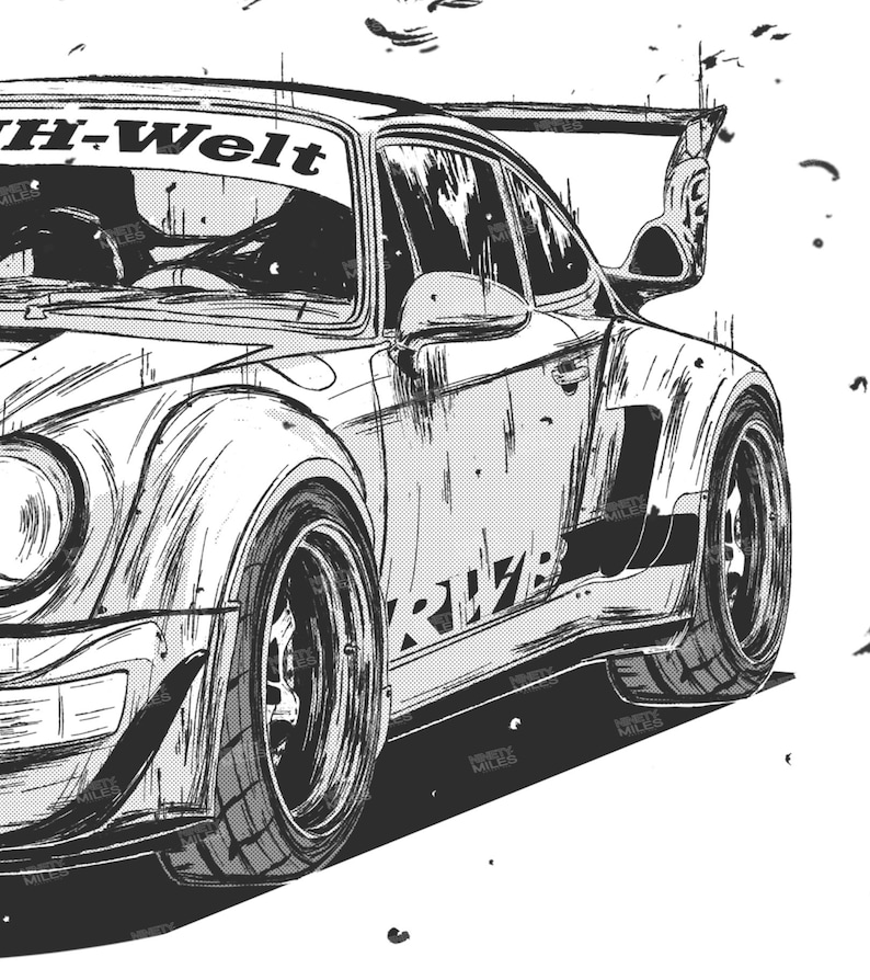 Porsche 911 964 RWB Print, Art, Automotive Art, Comic Art - Etsy
