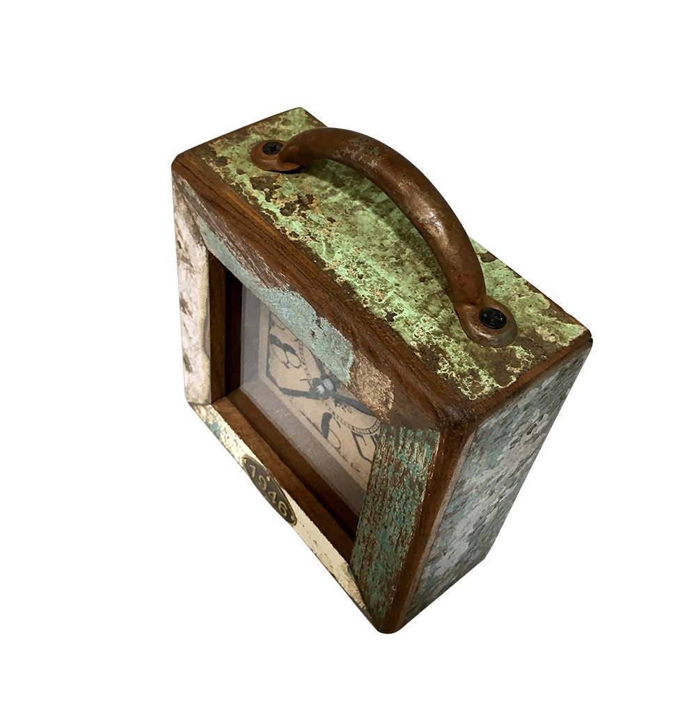 Small Square Table Clock - Made From Recycled Wood | Brass | Fully ...