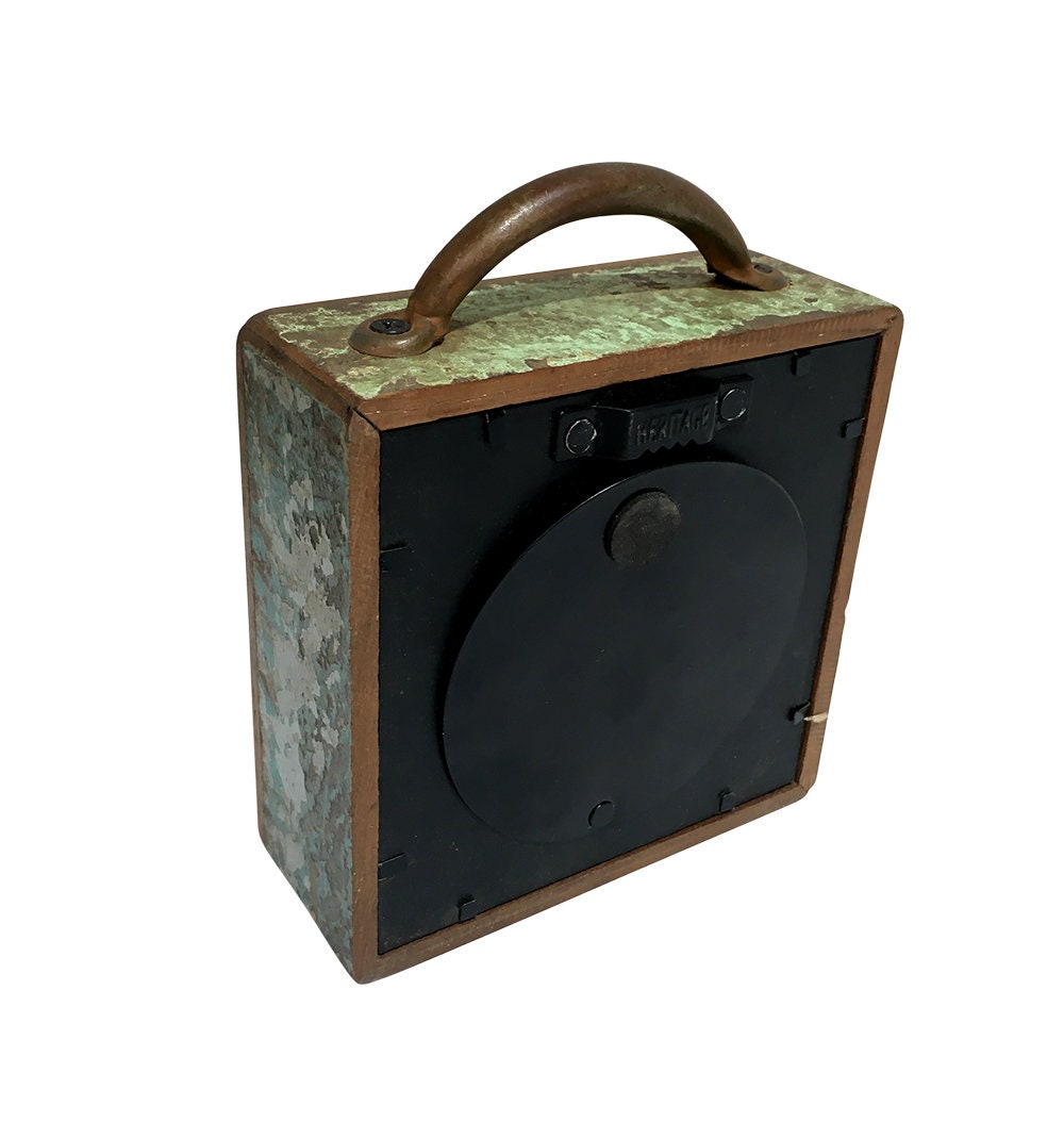 Small Square Table Clock - Made From Recycled Wood | Brass | Fully ...