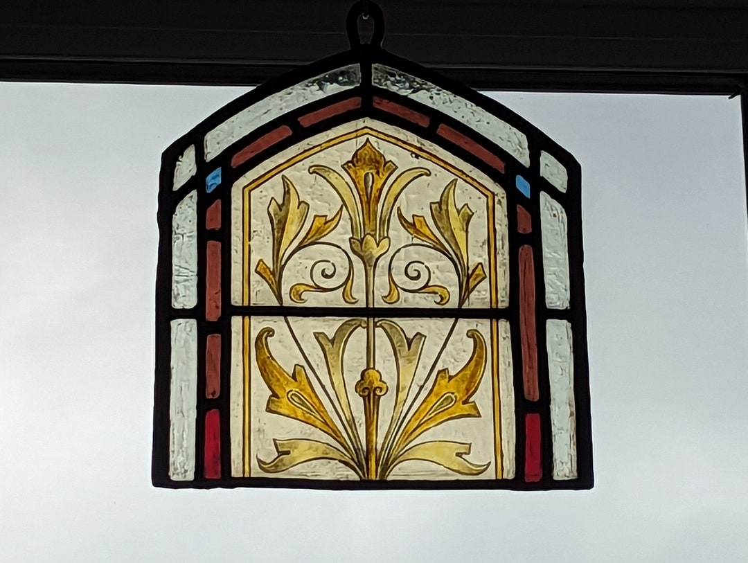 Renovated Early Victorian Stained Glass Panel With Hand Painted Design ...