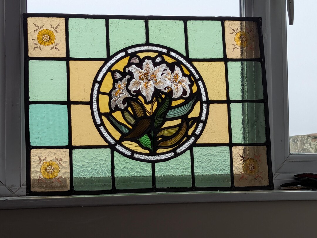RENOVATED: Outstanding Decorative Victorian Stained Glass Fanlight Hand ...