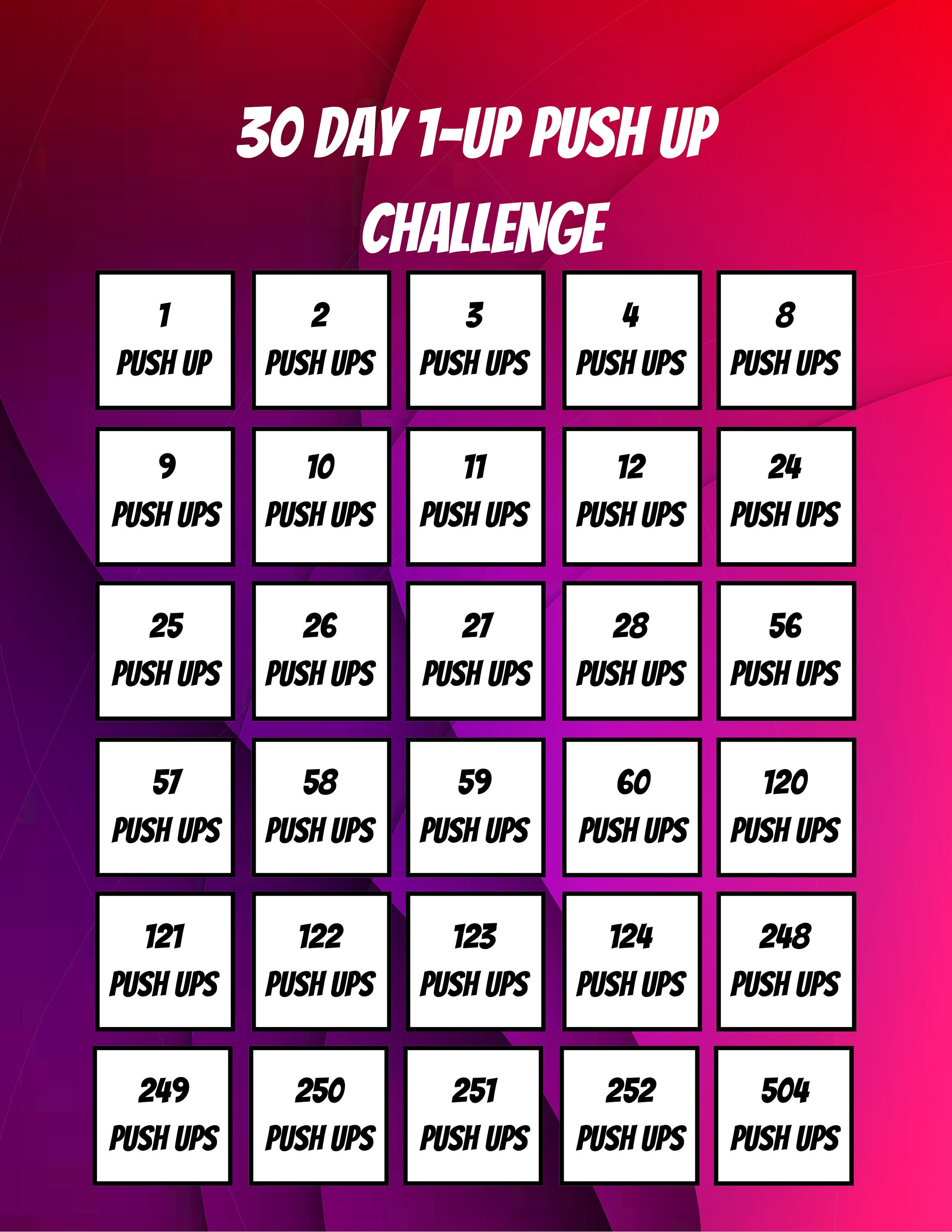30 Day Push Up Challenge Etsy