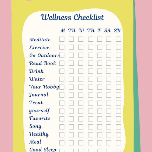 Self Care Checklist Template Wellness Journal Tracker - Etsy