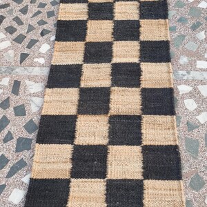 Checkered Jute Rug, Raw Jute Checkboard Rug for Living Room, Custom ...