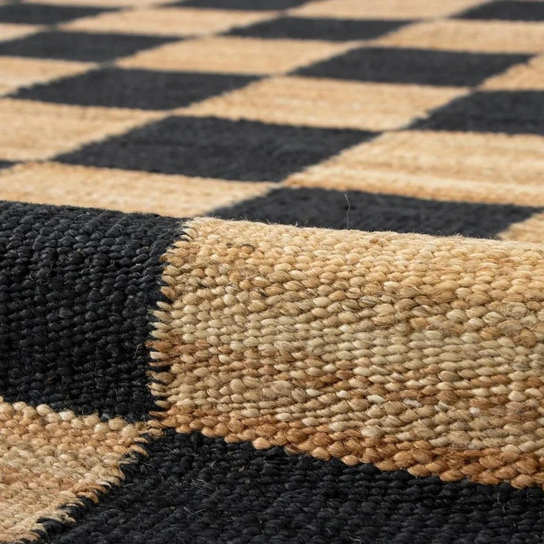 Checkered Jute Rug, Raw Jute Checkboard Rug for Living Room, Custom ...