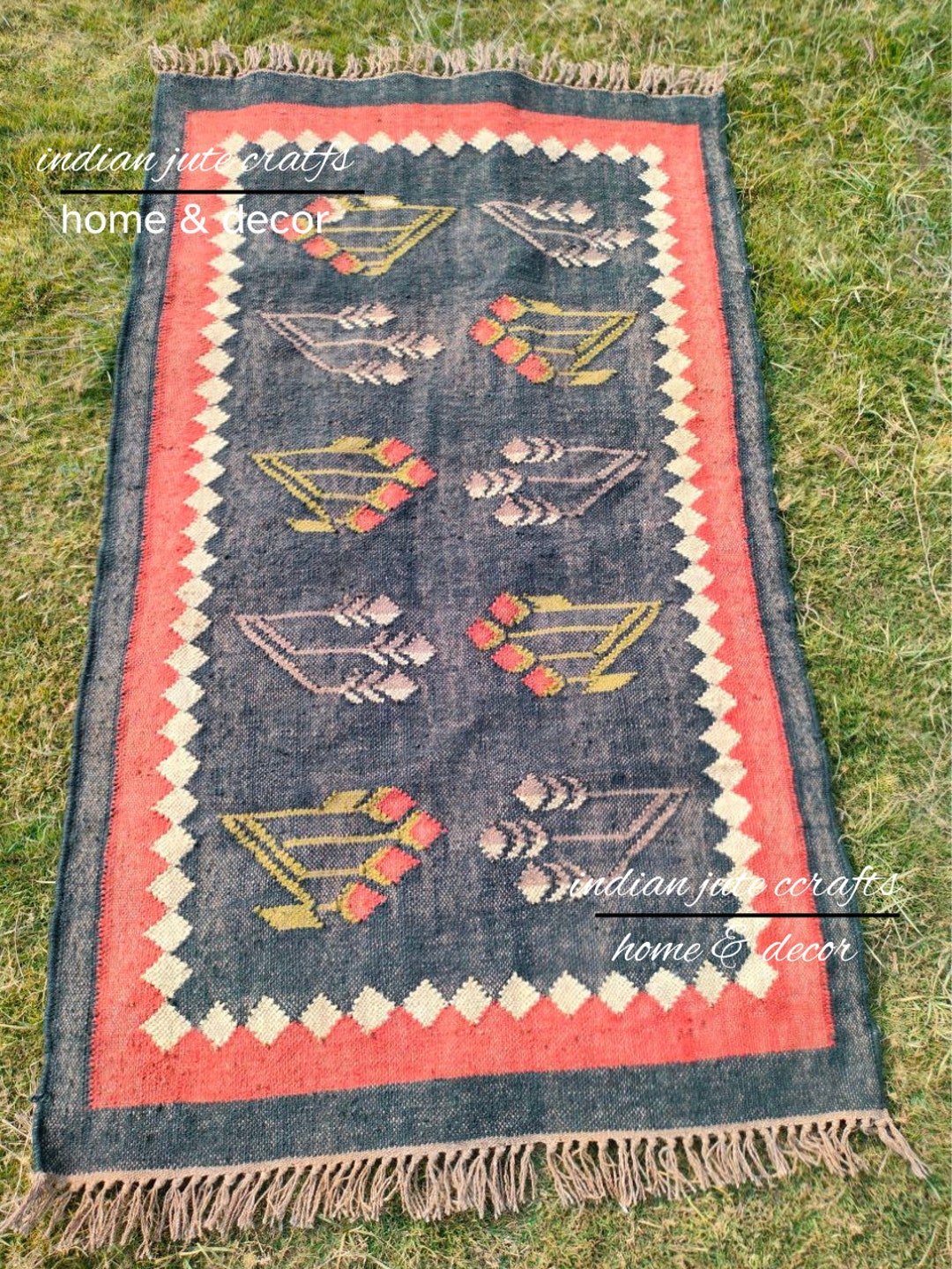 Yellow Wool Jute Runner, Wool Jute Rug, Vintage Jute Rug , Tukshri Wool ...