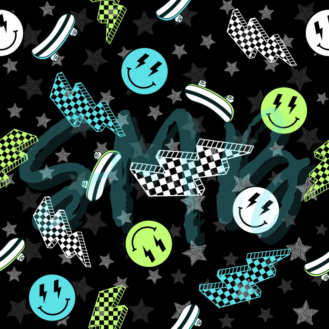 Retro Lightning Bolt Smiley Skateboard Seamless Digital Design - Etsy
