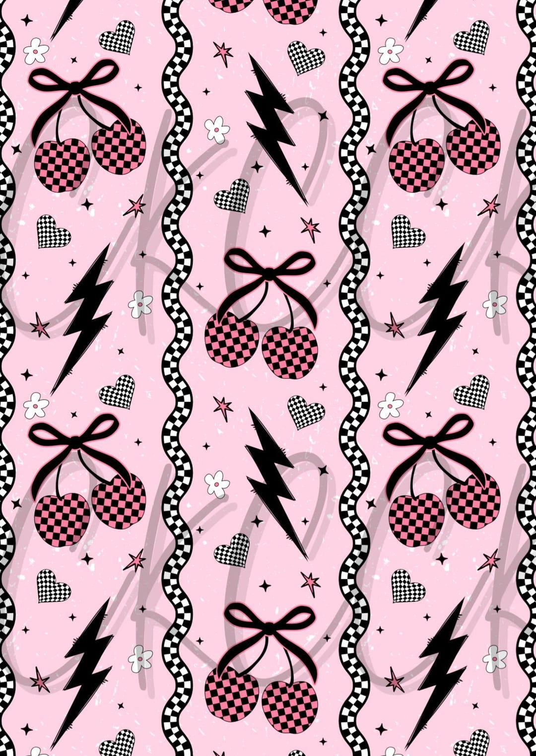 Retro Checkered Pink Cherry Coquette Bow Seamless Design - Etsy