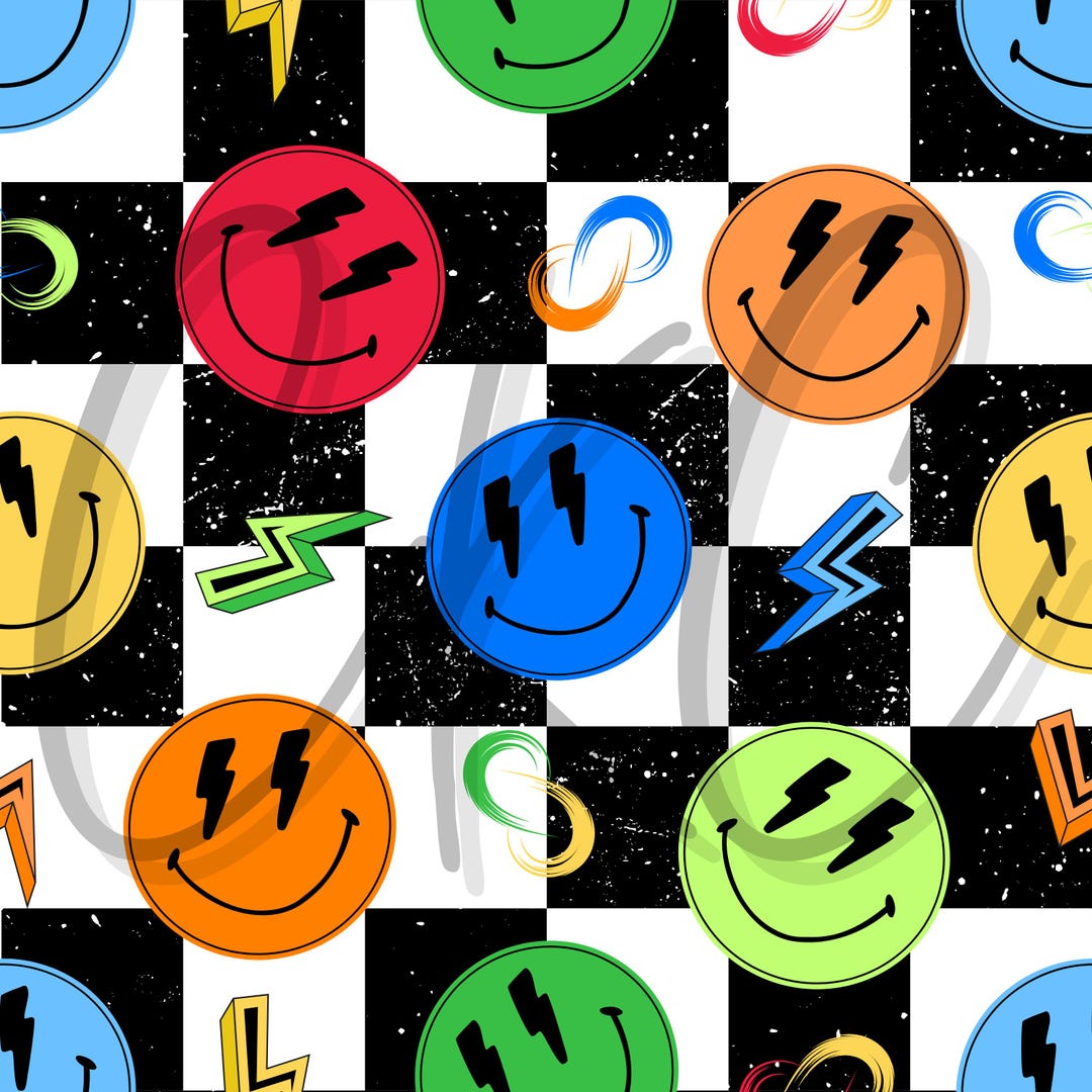 Retro Smiley Checkered Autism Awareness/ Autism Acceptance Seamless ...