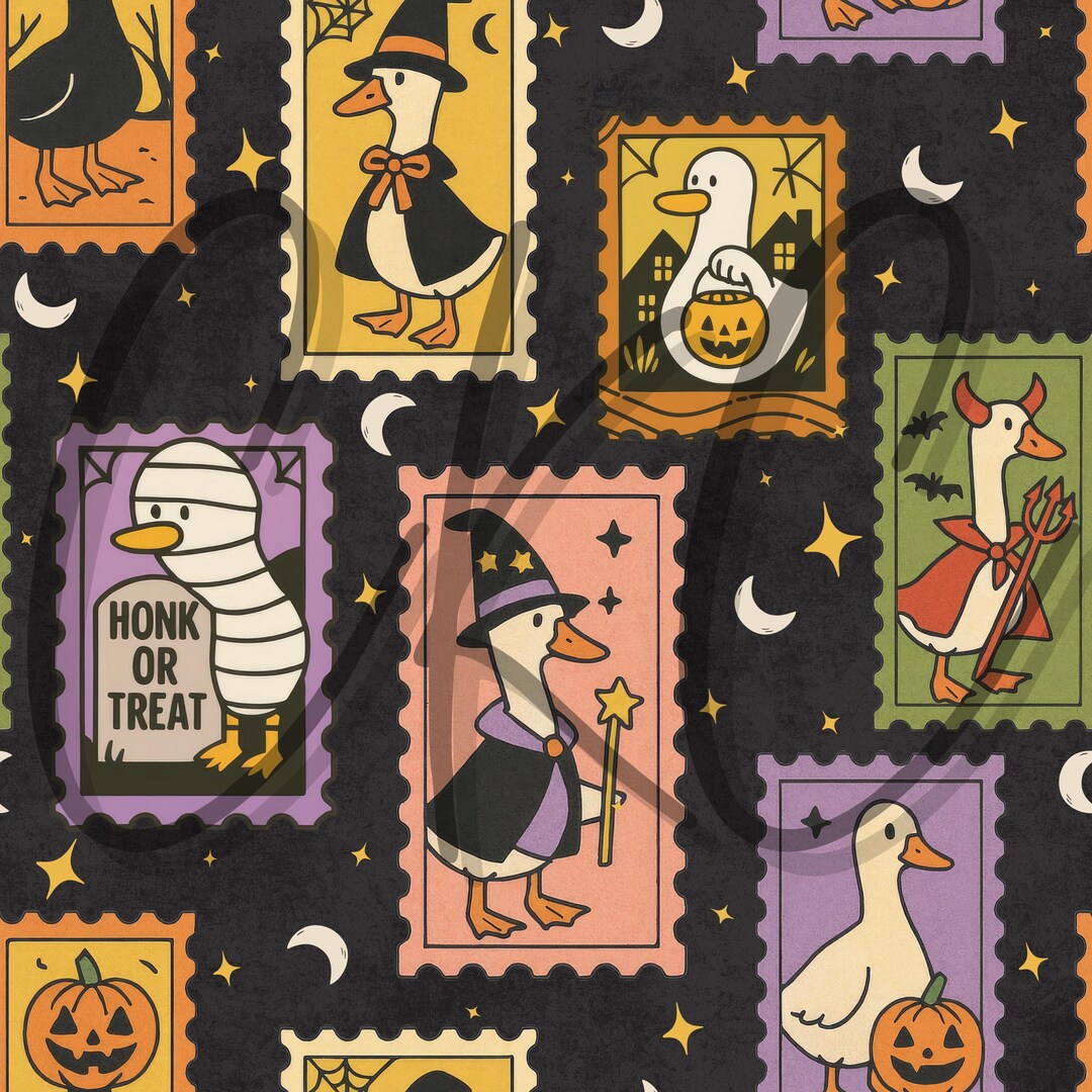 Silly Goose Postage Stamps Halloween Seamless File - Etsy