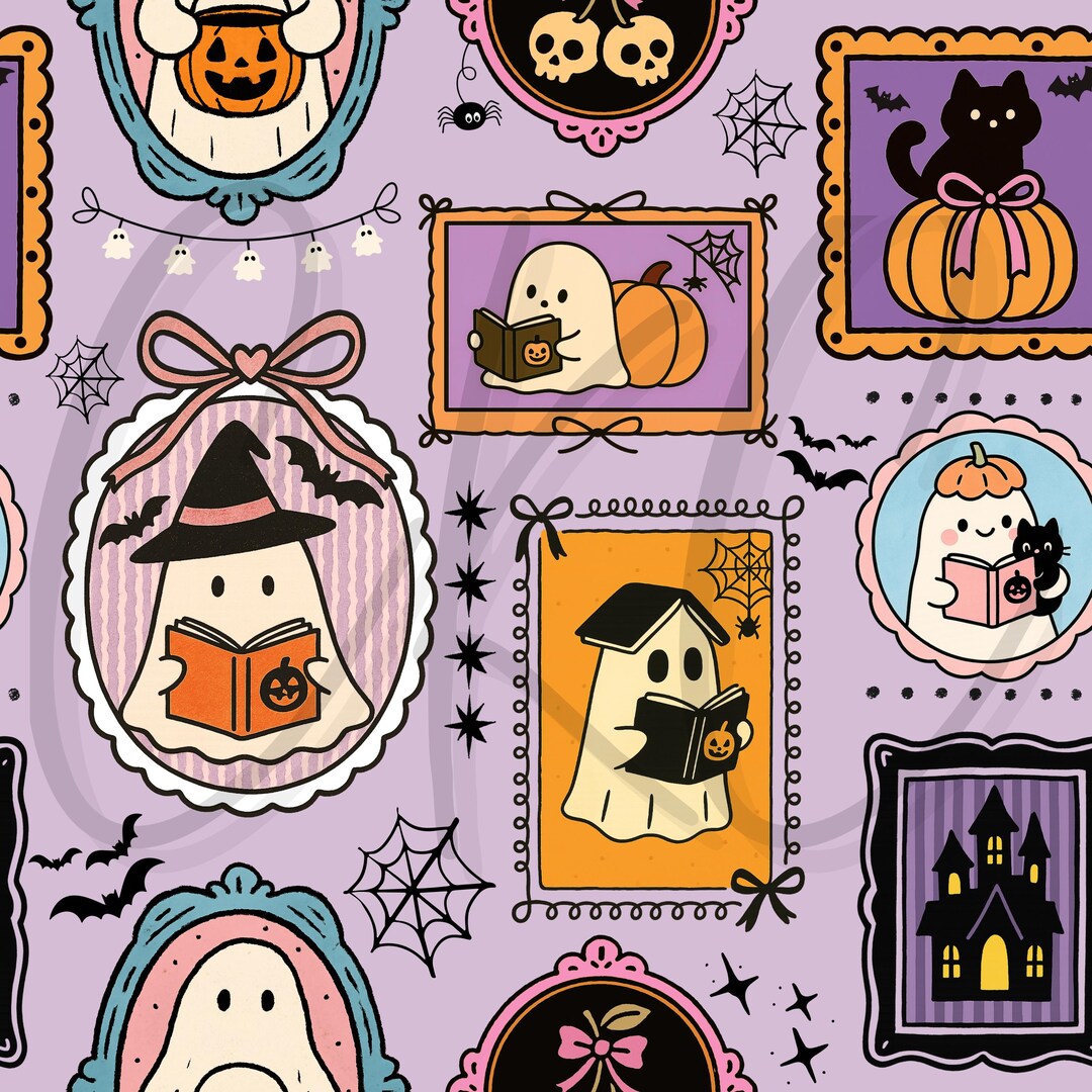 Purple Halloween Coquette Bow Frame Ghost Seamless File - Etsy