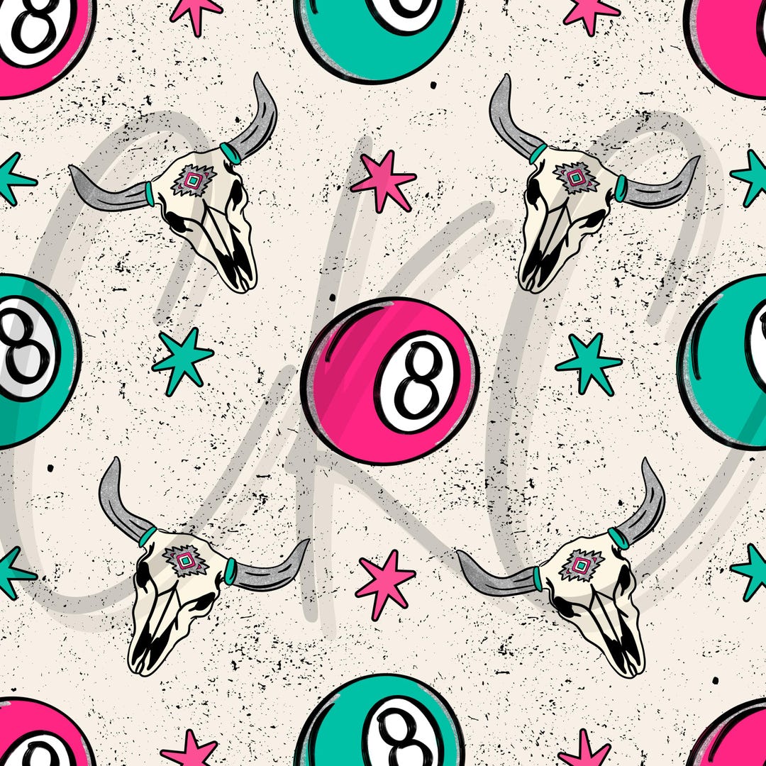 Western Cow 8 Ball Pink/turqoise Seamless File - Etsy