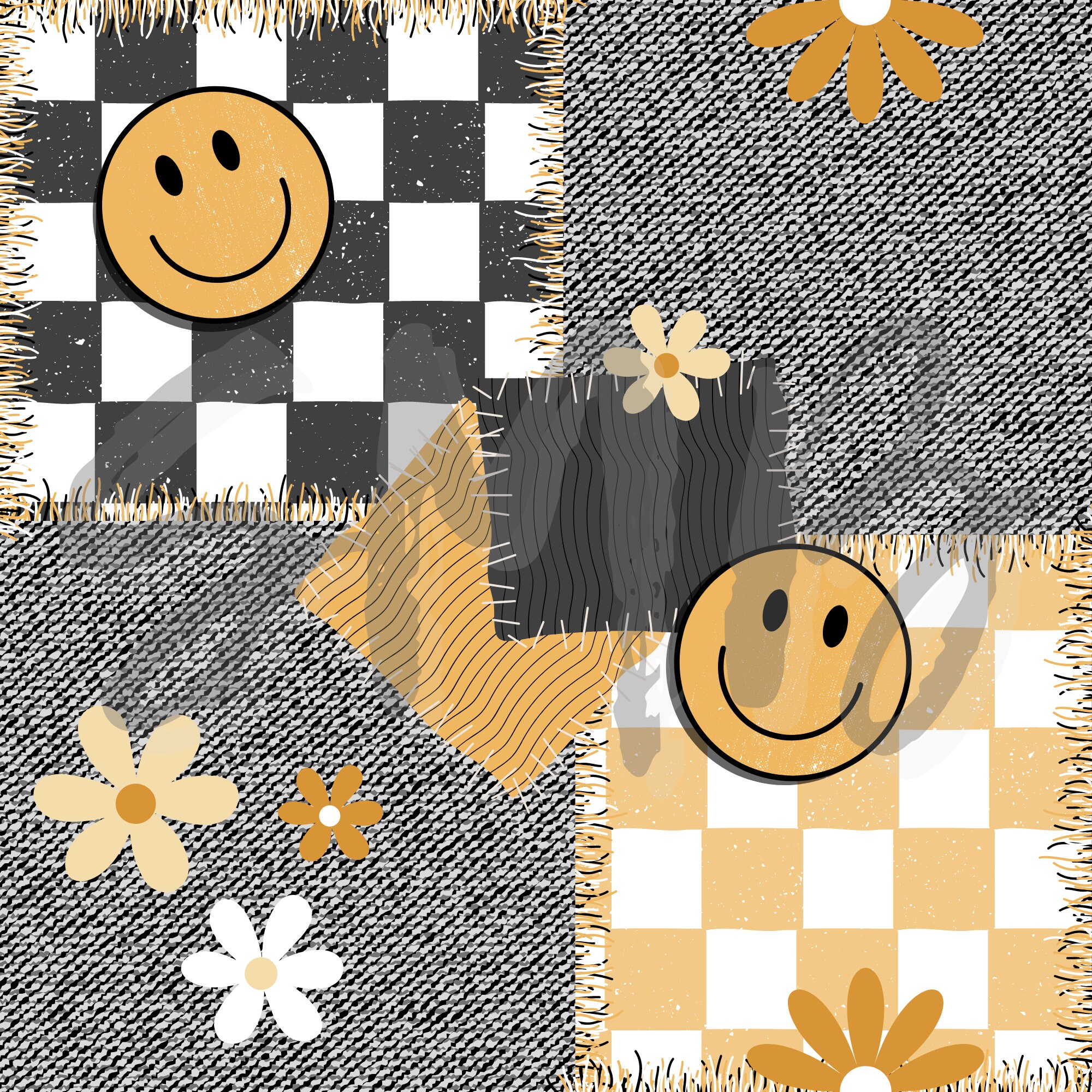 Retro Floral Smiley Patchwork Seamless File - Etsy