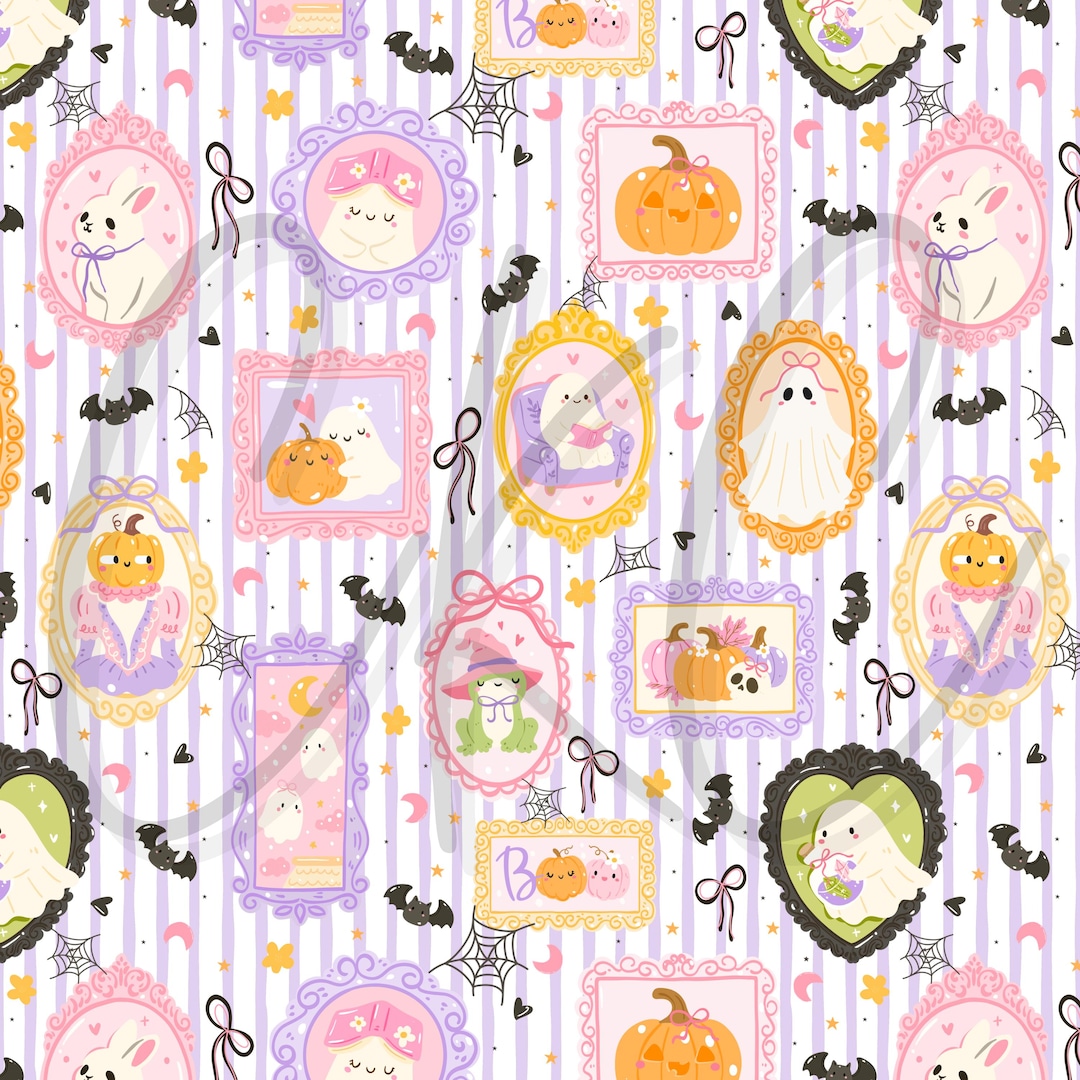 Cute Halloween Ghost Coquette Bow Frame Striped Seamless File - Etsy