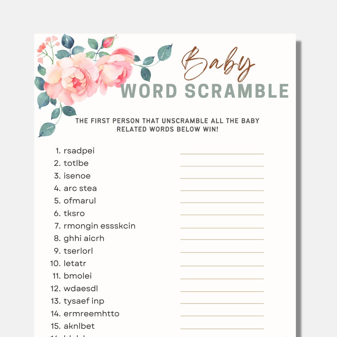 Baby Word Scramble Baby Shower Game Simple Flower Baby Shower - Etsy