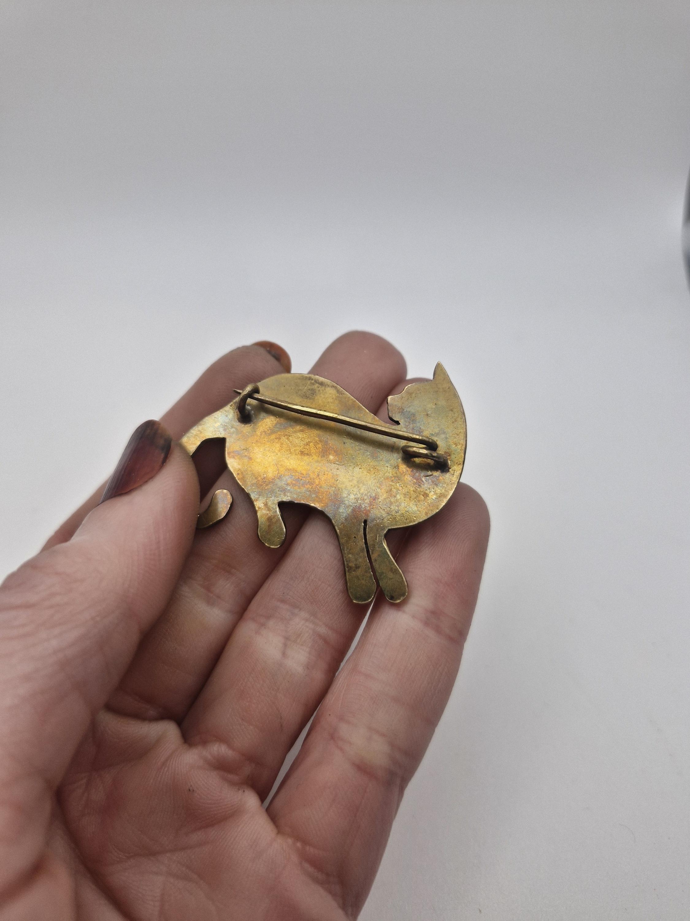 Brass Cat Pin: Recycled Etched Tabby Brooch, Swirly Cat Face Badge - Etsy