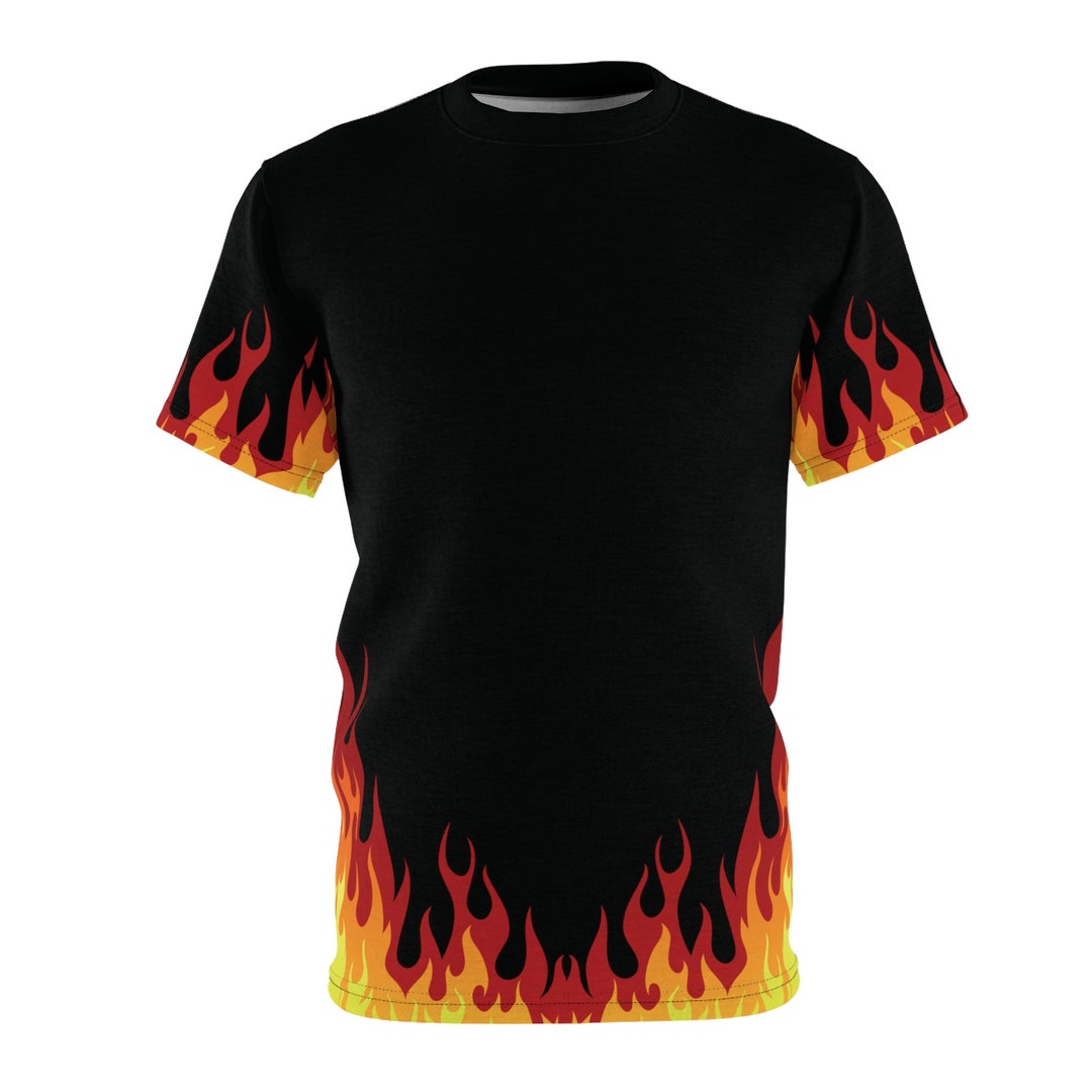 Fire T-shirt Flame T-shirt Red & Black Short Sleeve T-shirt Fireman ...