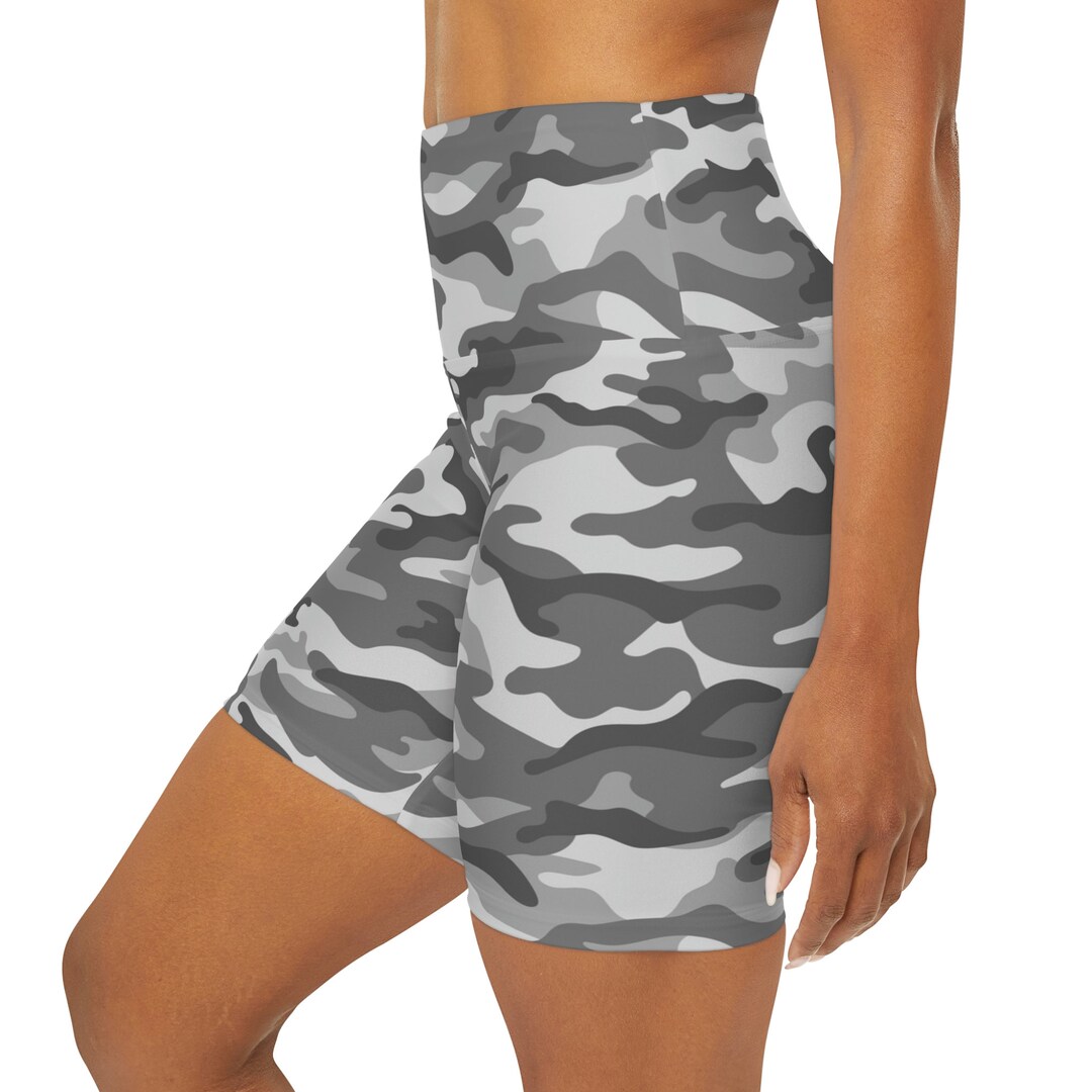 Gray Camo Bike Shorts Matching Grey Camo Gym Clothes Women's High Waisted Gray Camo Shorts Camo ...