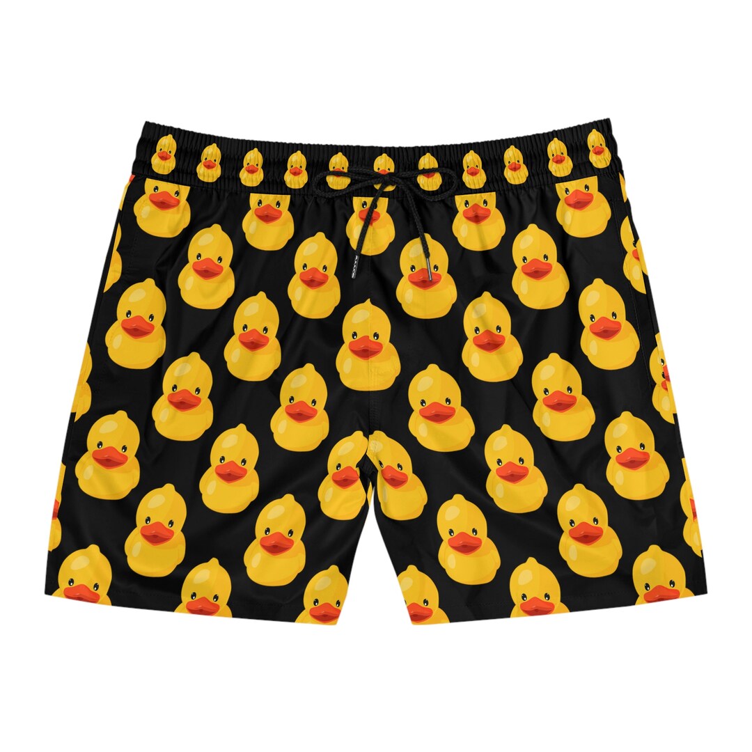 Duck Swim Trunks Funny Swim Shorts Black & Yellow Swim Trunks Rubber ...