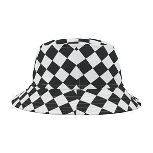 Checkerboard Bucket Hat AOP Hat With Design Black & White Bucket Hat ...