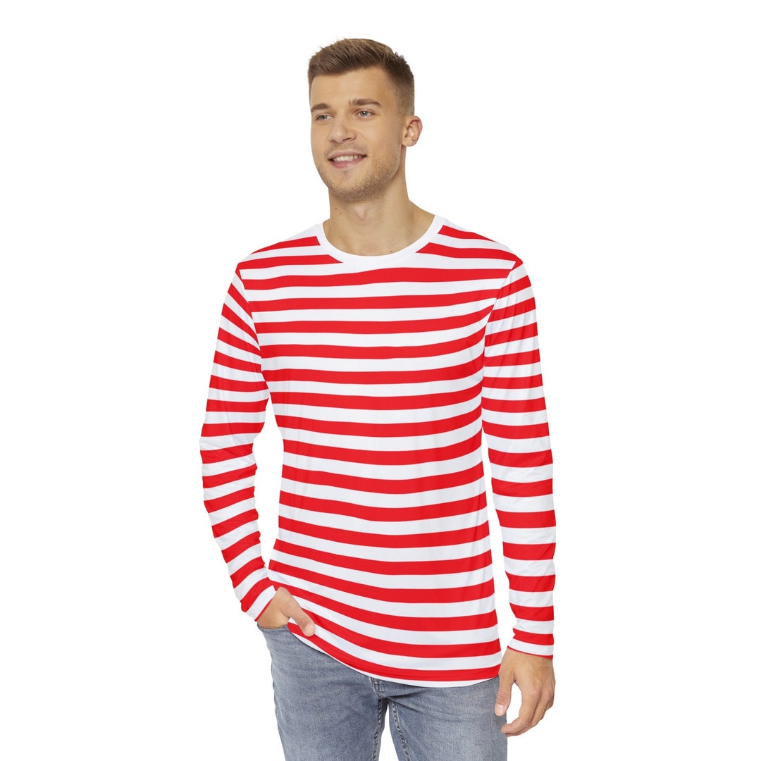 Red & White Striped T-shirt Long Sleeve Red Striped T-shirt Men's ...