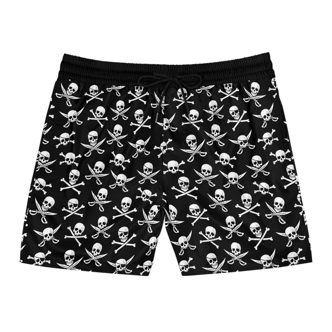 Skull & Bones Swim Trunks Pirate Swords Swim Shorts Gothic Emo Swim ...