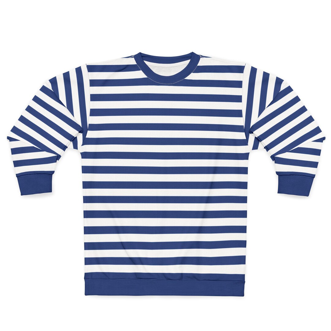 Blue & White Crewneck Team Colors Striped Sweatshirt: Retro 80s Style ...